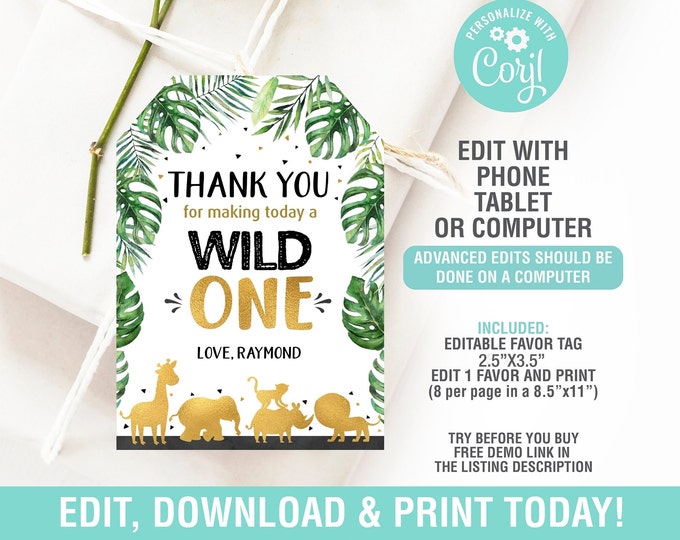 Editable Safari Animals Thank You Tags, Safari Birthday Decorations ...