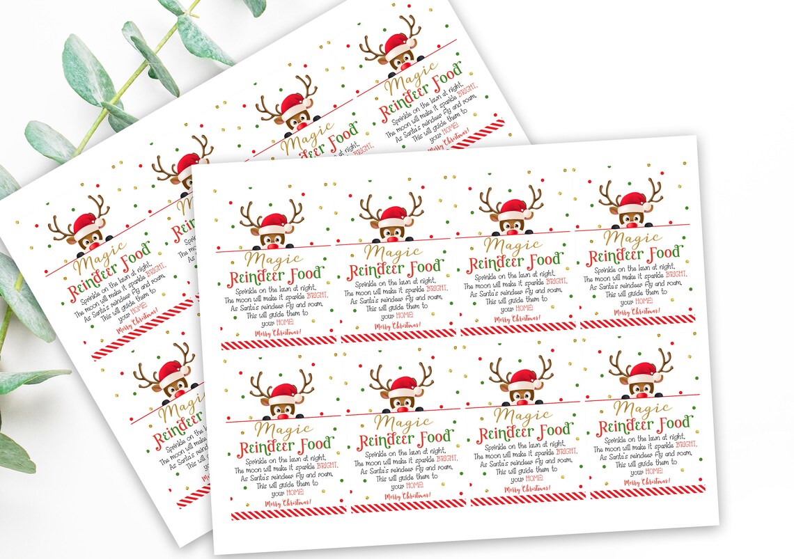 Magic Reindeer Food Label Tag Printable, Christmas Gift Tag, Reindeer ...