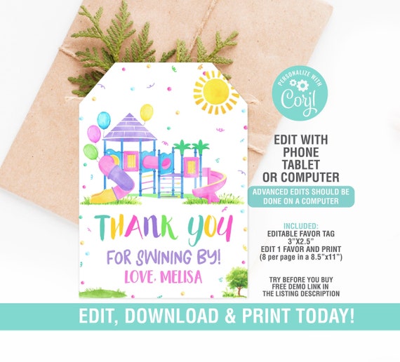 Playground Favor Tag Editableplayground Favor Tag Playground | Etsy