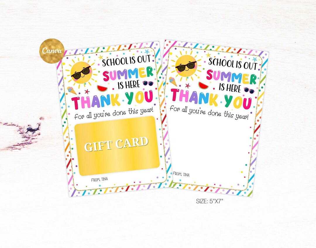 School is Out Summer is Here Thanks Gift Card Holder Editable Printable ...