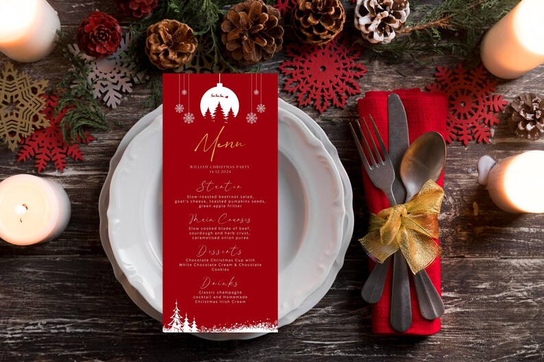 Christmas Menu Template, Editable Christmas Menu Card, Printable ...