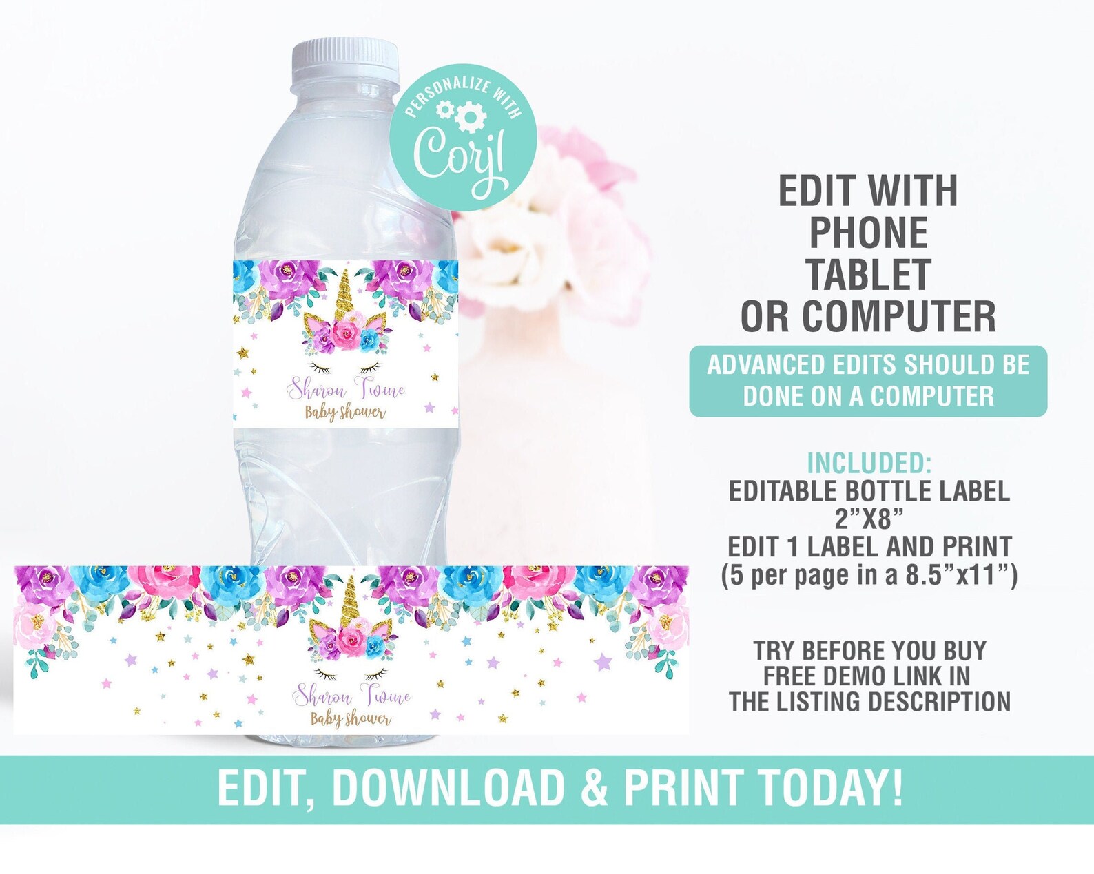 Unicorn Bottle Labelsunicorn Bottle Stickers Unicorn Water - Etsy
