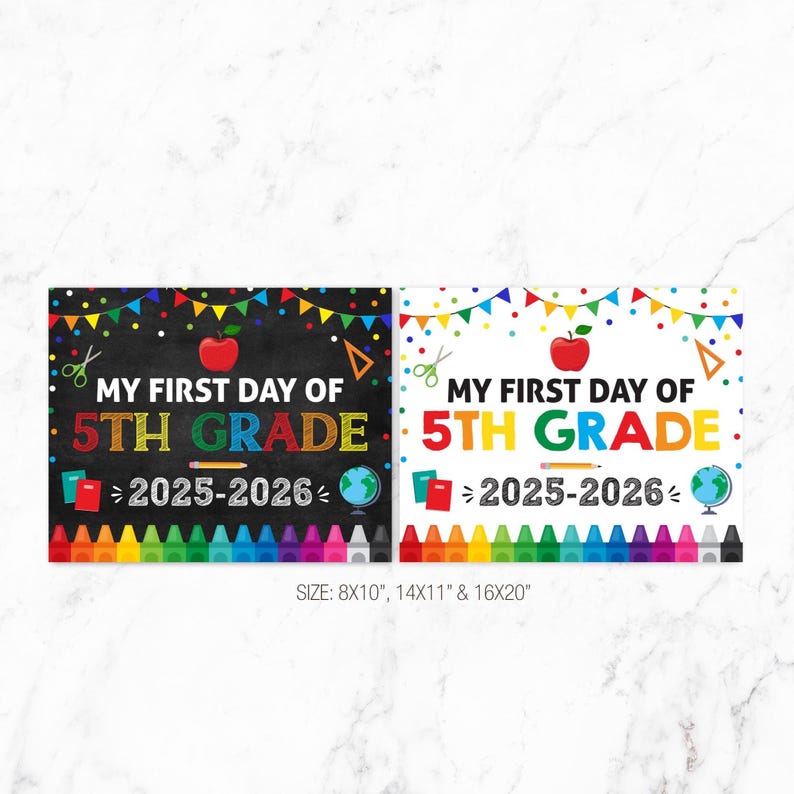 First Day of Fifth Grade Sign, Printable Fifth Grade School Sign First ...