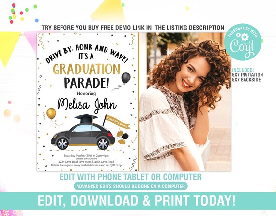 Drive By Graduation Parade Invitation EDITABLE,Drive Through Party ...