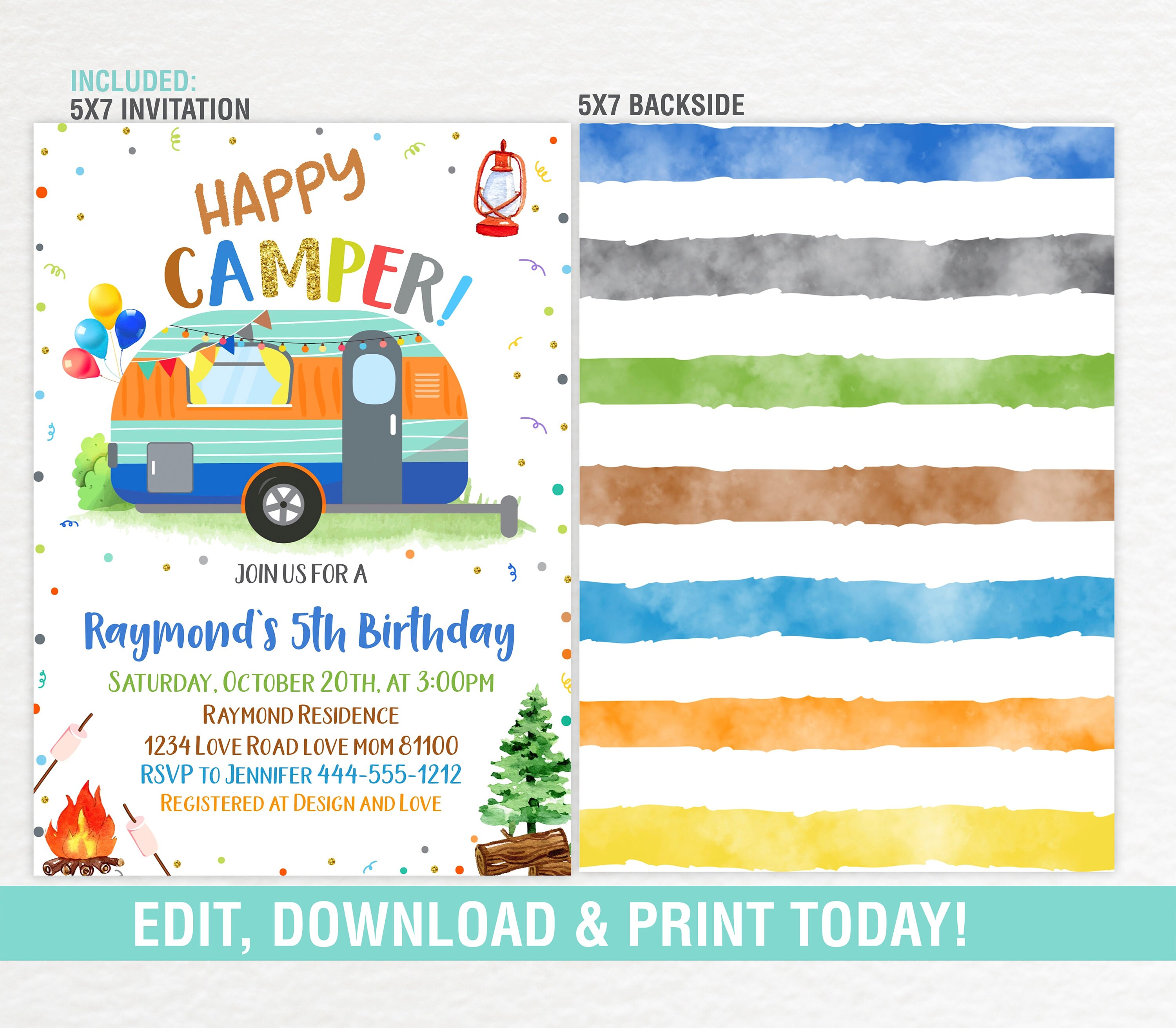 Happy Camper Invitation EDITABLE Camping Invite Camping | Etsy