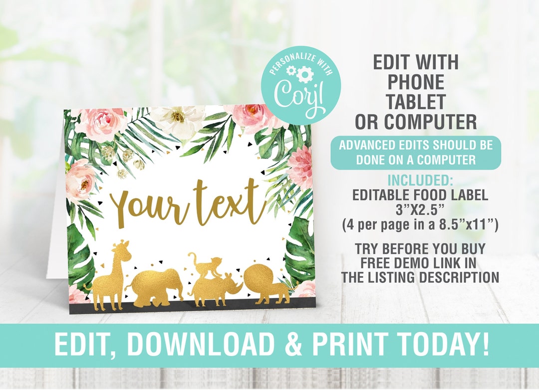 SAFARI Buffet Cards, Safari Food Labels, Placecards, Jungle Food Card ...