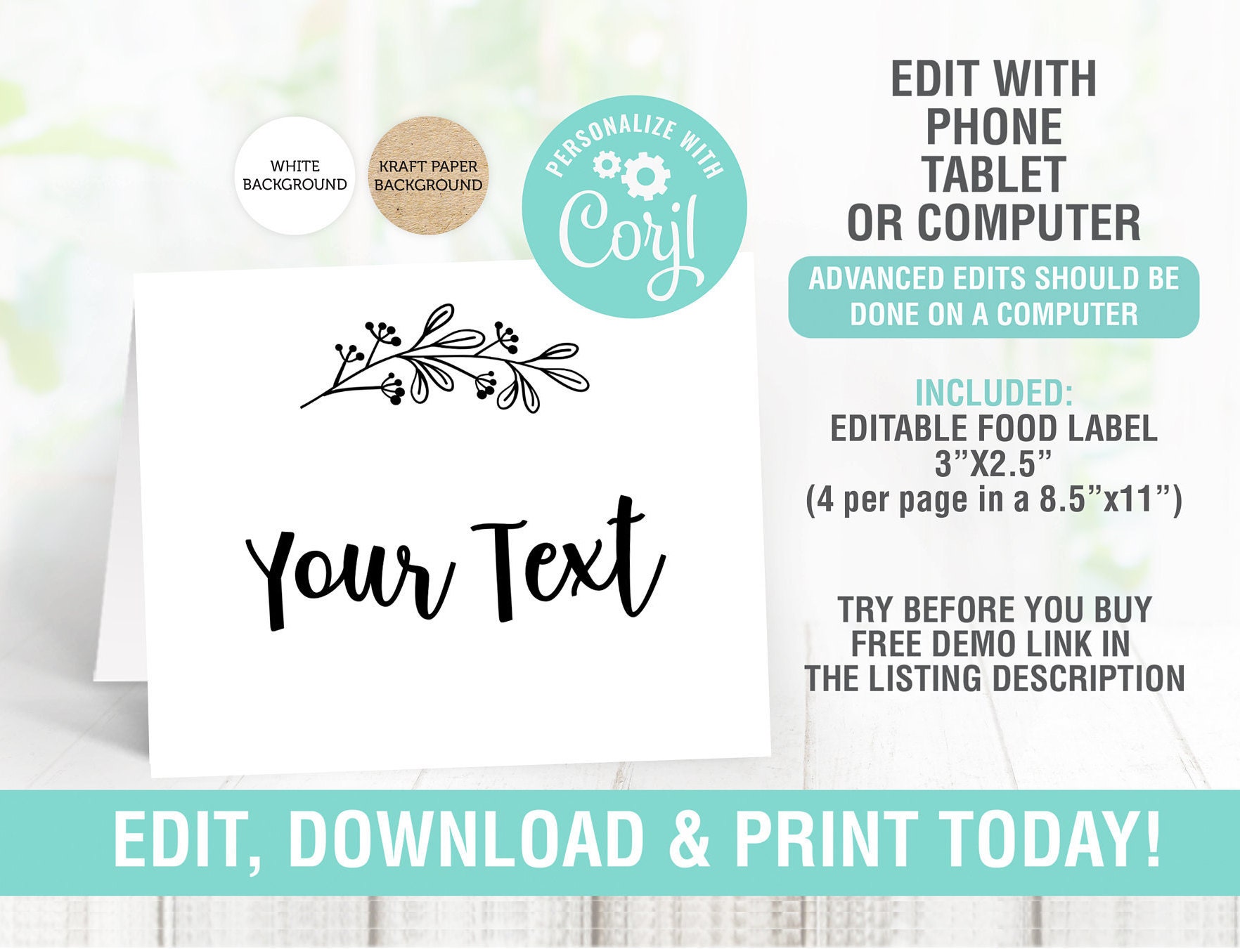 Buffet Card Template Rustic Buffet Card Wedding Baby Shower - Etsy