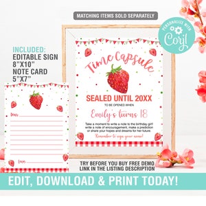 Strawberry Milestone Birthday Poster EDITABLE, Berry Sweet First ...