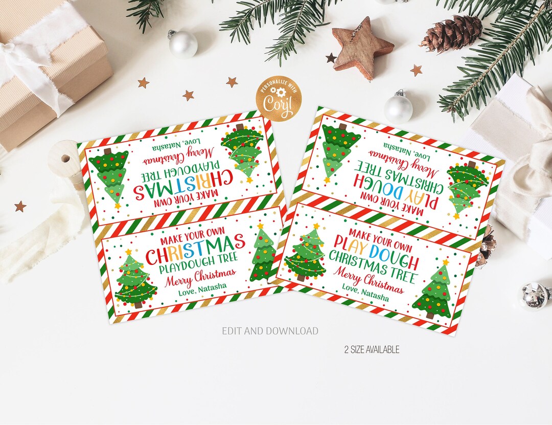 Christmas Playdough Tree Topper Tag, Make Your Own Favor Tag Christmas ...