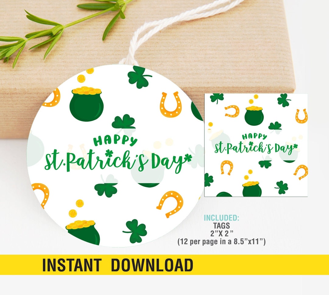 Happy St.patrick Day Tags, Printable Shamrock Gift Tags, Happy St ...