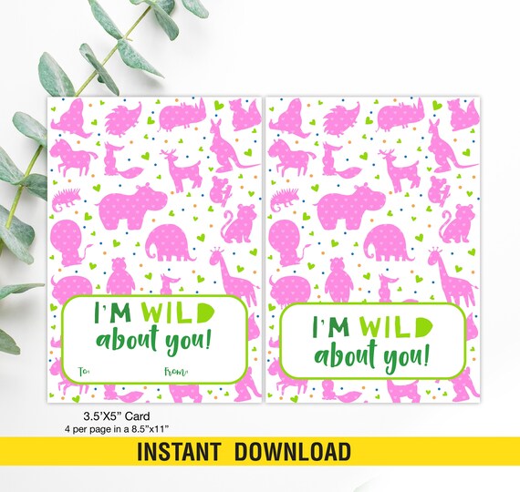 Valentine Cookie Card Printable 3.5”x5” Printable Cookie Card, I’M Wild ...
