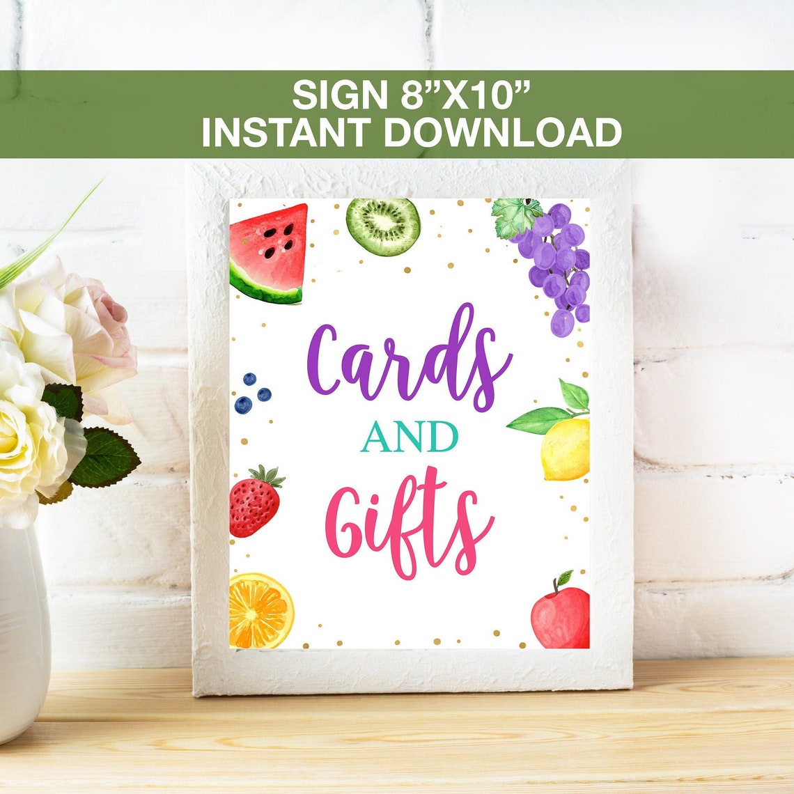 Fruit Gifts and Cards Sign Printable, Summer Cards and Gifts Sign, Baby ...