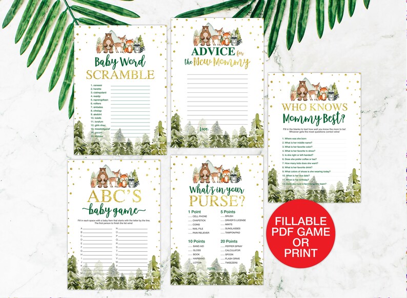 Woodland Baby Shower Game Bundle Virtual Baby Shower Game - Etsy