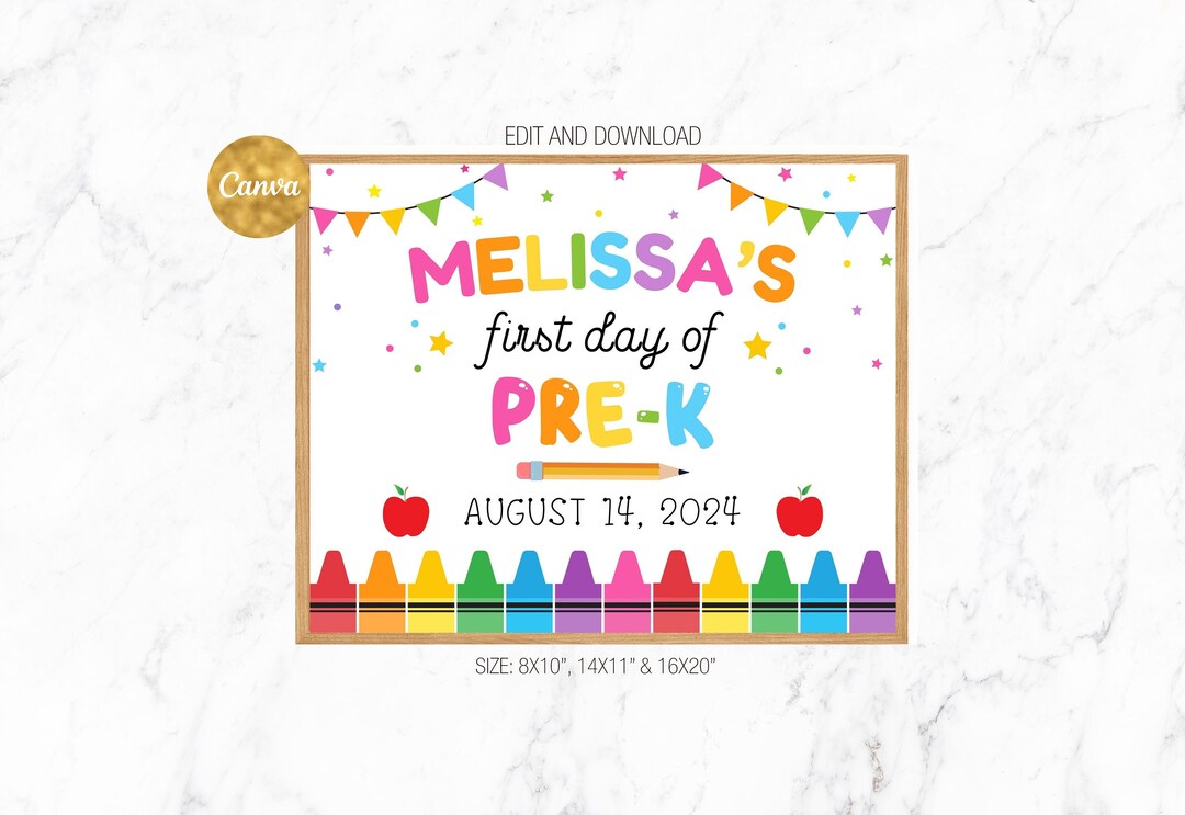 First Day of Pre-k Sign Editable, First Day of School 2024 Sign, Pre-k ...