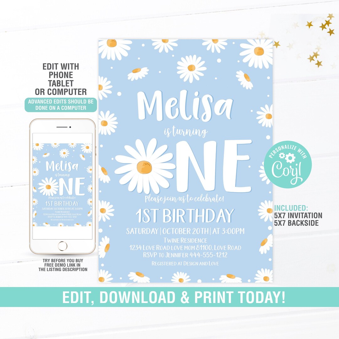 EDITABLE Daisy Birthday Invitation, Daisy Boy Birthday Party, Wild ...
