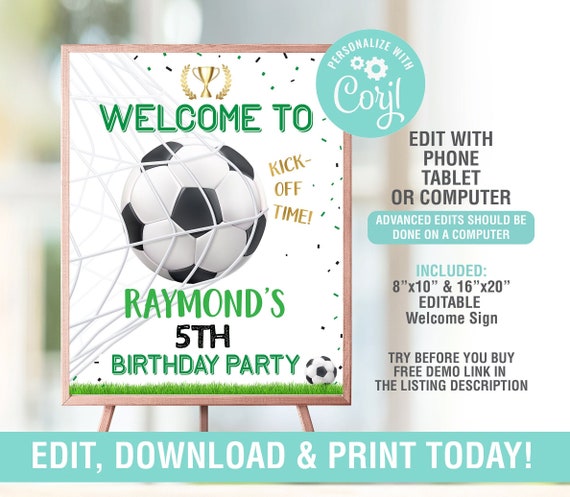 Soccer Welcome Sign EDITABLE, Soccer Party Poster, Soccer Welcome ...