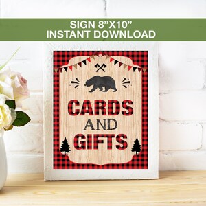Lumberjack Gifts and Cards Sign, Lumberjack Party Sign, Buffalo Red ...