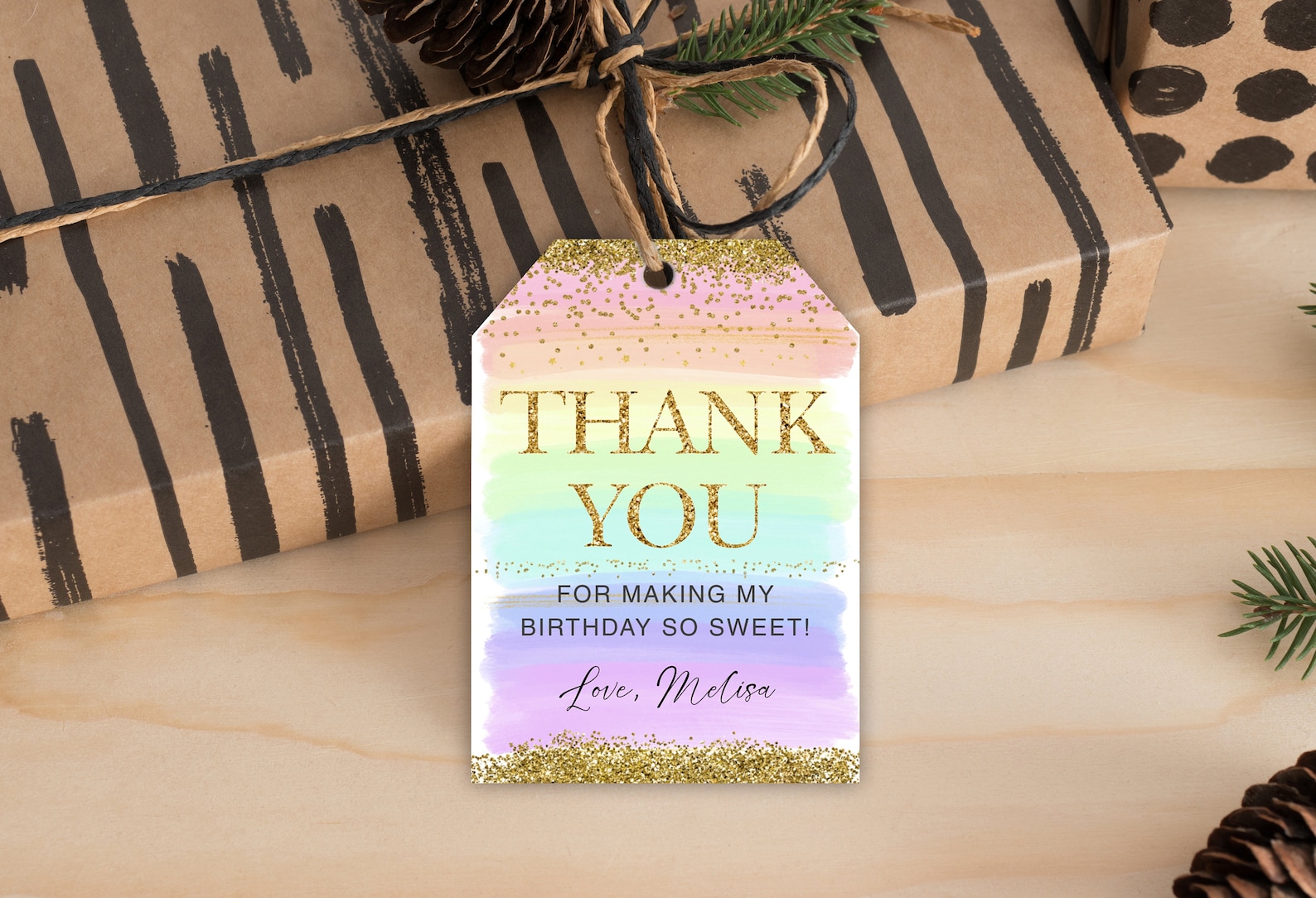 Editable Rainbow Birthday Thank You Tags Pastel Rainbow Favor Tag Girl ...