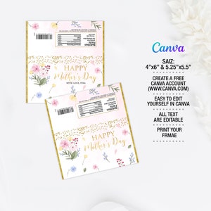 Mothers Day Candy Bar Wrapper Editable, Printable Mothers Day Favors ...