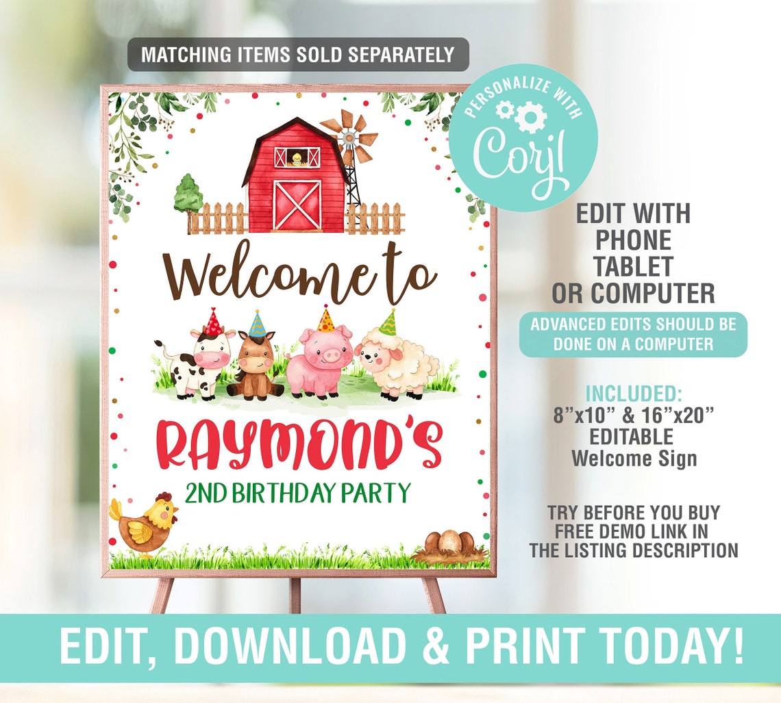 Farm Animal Party Tags EDITABLE Barnyard Party Favor Tags - Etsy