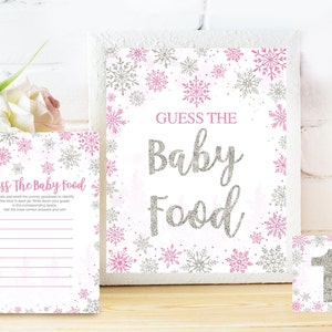 Guess the Baby Food Game Sign and Cards Winter PRINTABLE, Snowflake ...