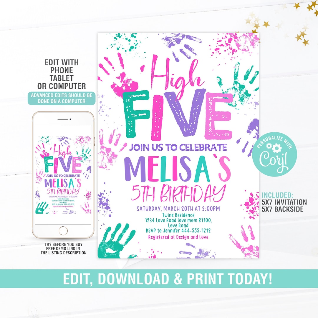 High Five Birthday Invitation, High Five Invite EDITABLE, High Five ...