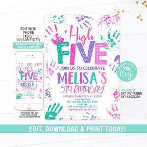 High Five Birthday Invitation, High Five Invite EDITABLE, High Five ...