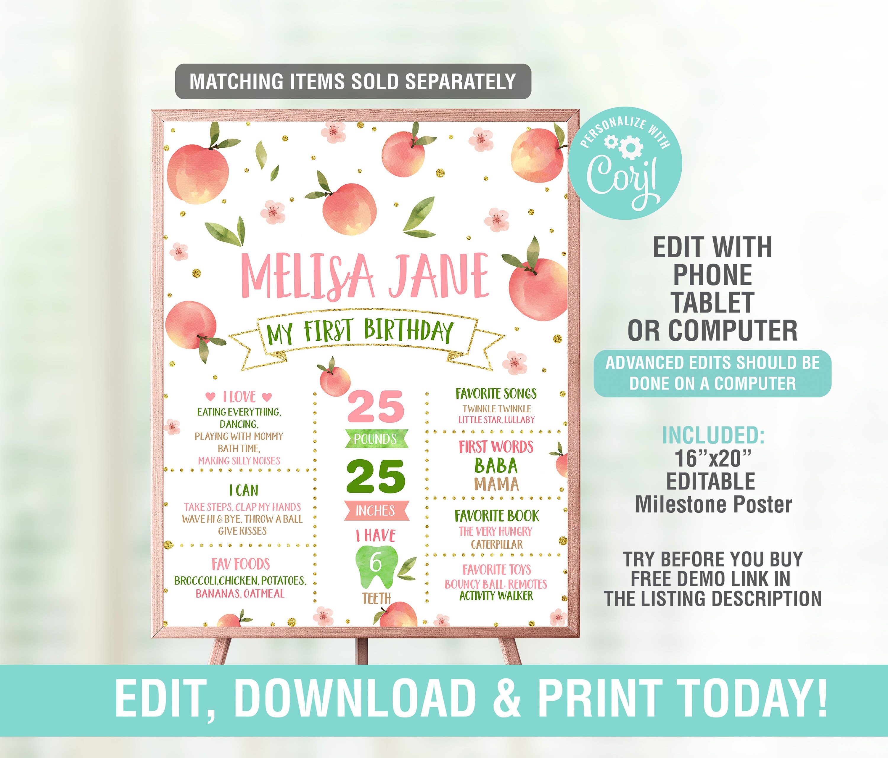 Peach Buffet Card,sweet as a Peach Food Label,peach Theme, Birthday ...