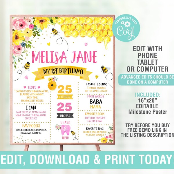 First Birthday Poster Bee - Etsy