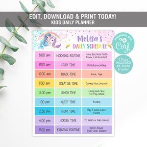 Home School Daily Planner Editable,mermaid Unicorn Routine Schedule ...