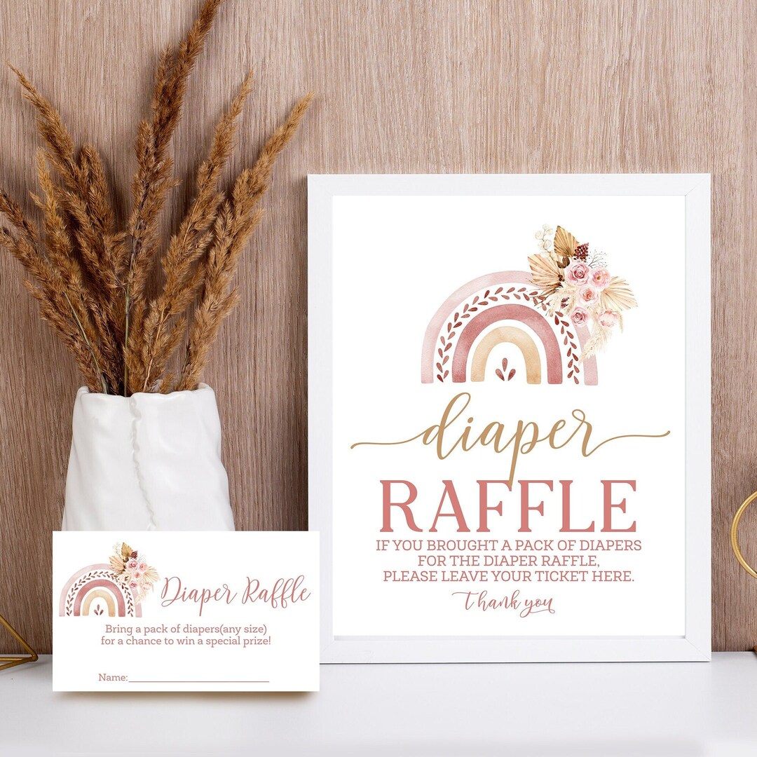 Boho Rainbow Diaper Raffle Sign,pampas Grass Diaper Raffle Sign ...