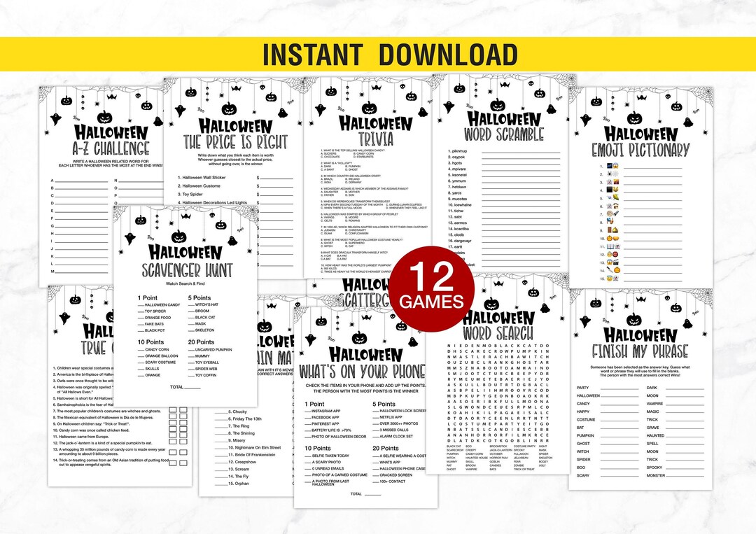 Halloween Game Bundle, Halloween Game Printable, Halloween Party Games ...