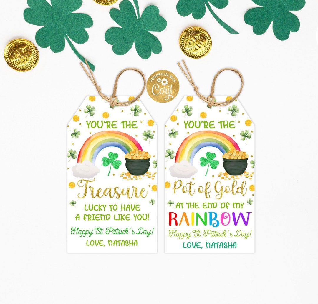 St Patrick's Gift Tag Editable, St Patrick Day Gift Label, Rainbow St ...