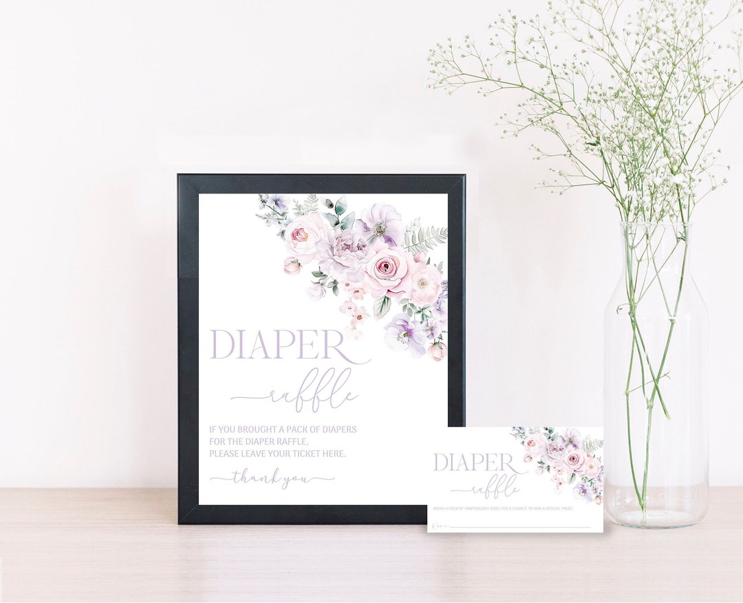 Floral Diaper Raffle Sign, Floral Diaper Ticket Insert and Sign, Floral ...
