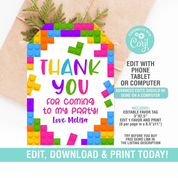 Building Blocks Party Tags EDITABLE, Building Blocks Party Favor Tags ...