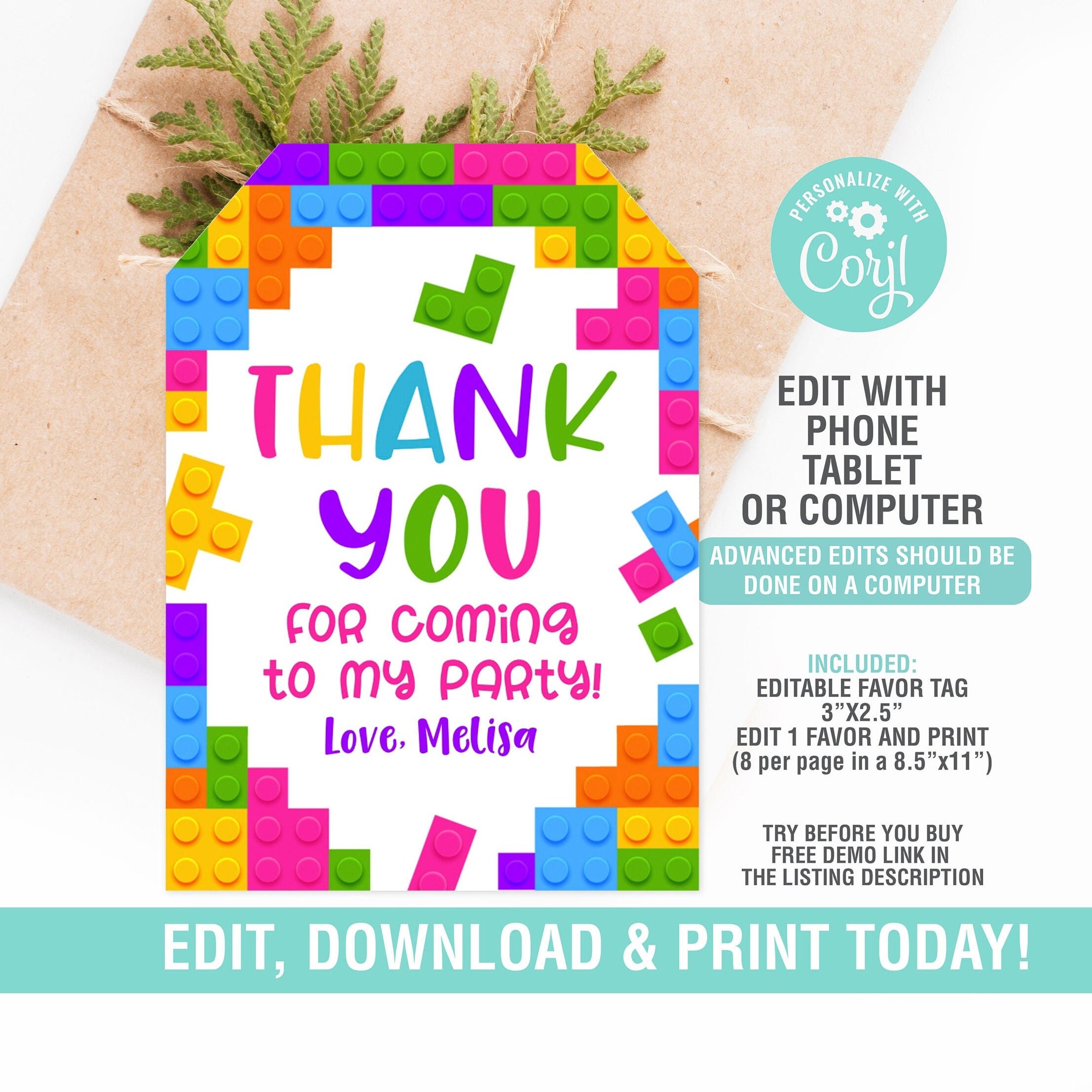 Building Blocks Party Tags EDITABLE Building Blocks Party - Etsy