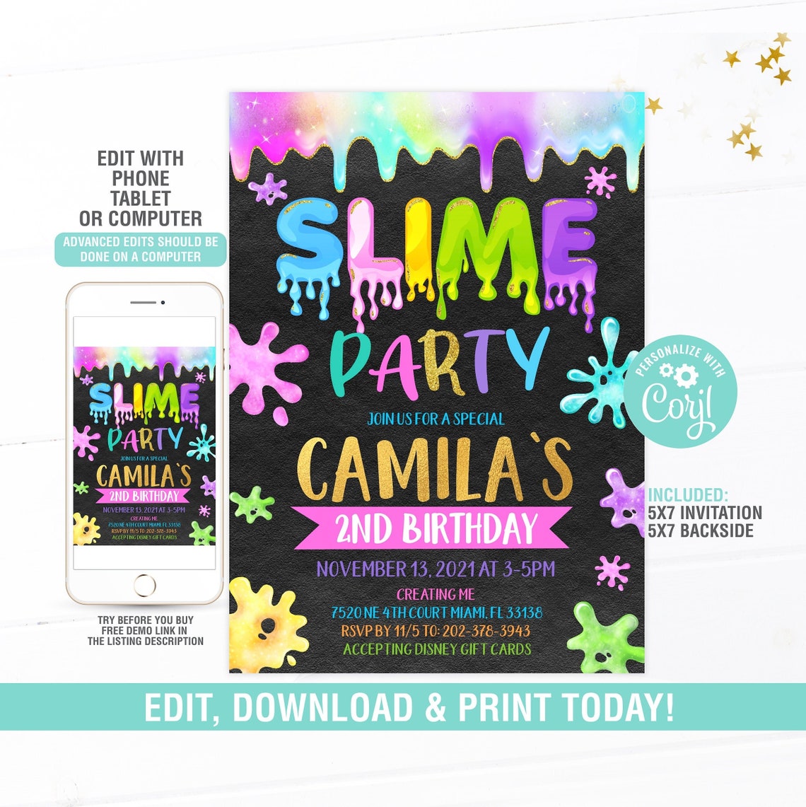 Slime Birthday Invitation EDITABLE Slime Invitation Slime - Etsy