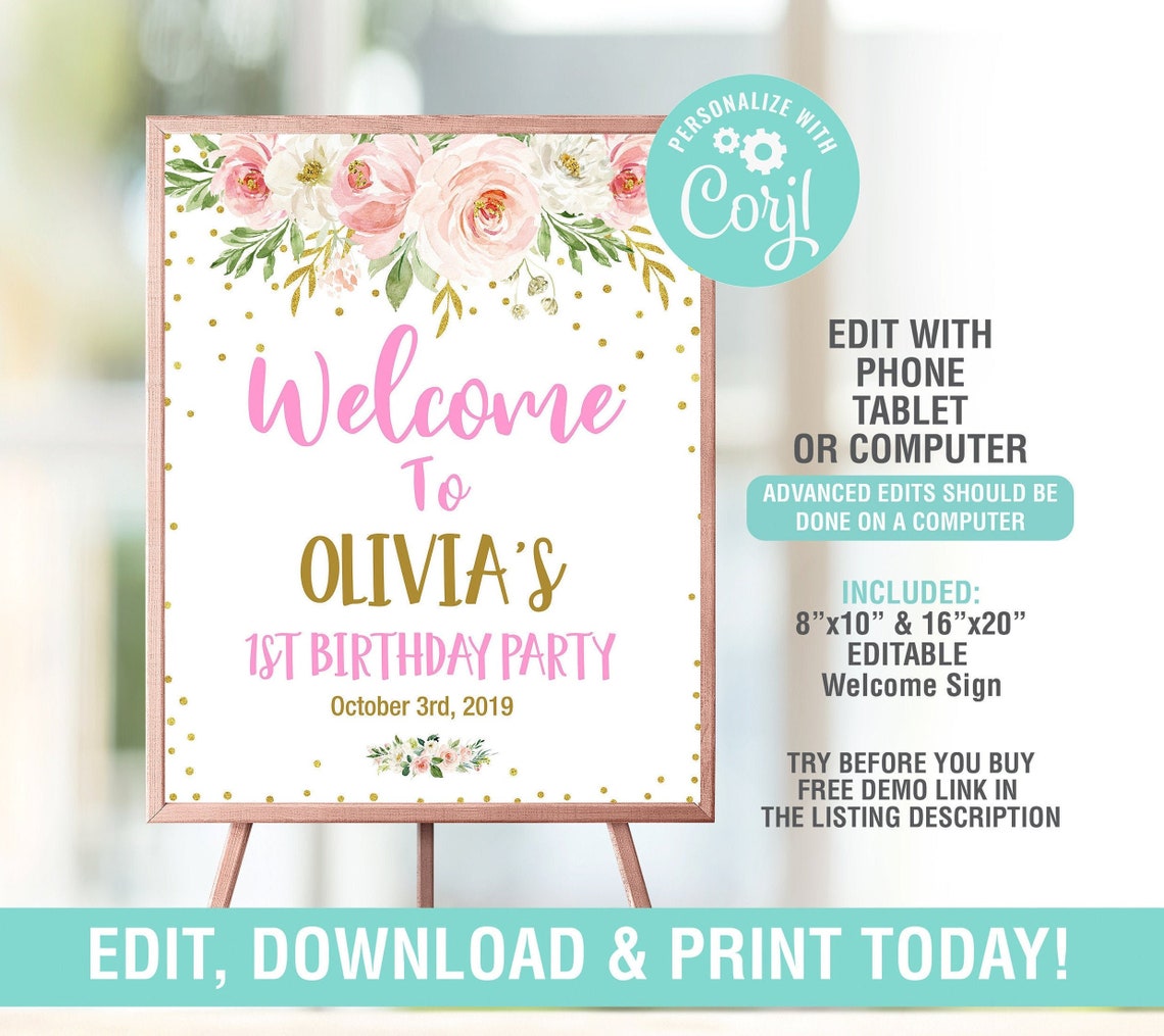 Blush Pink Welcome Sign EDITABLE Blush Floral Pink Party - Etsy