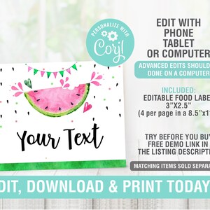 Watermelon Bottle Labels EDITABLE, One in a Melon Bottle Labels Party ...