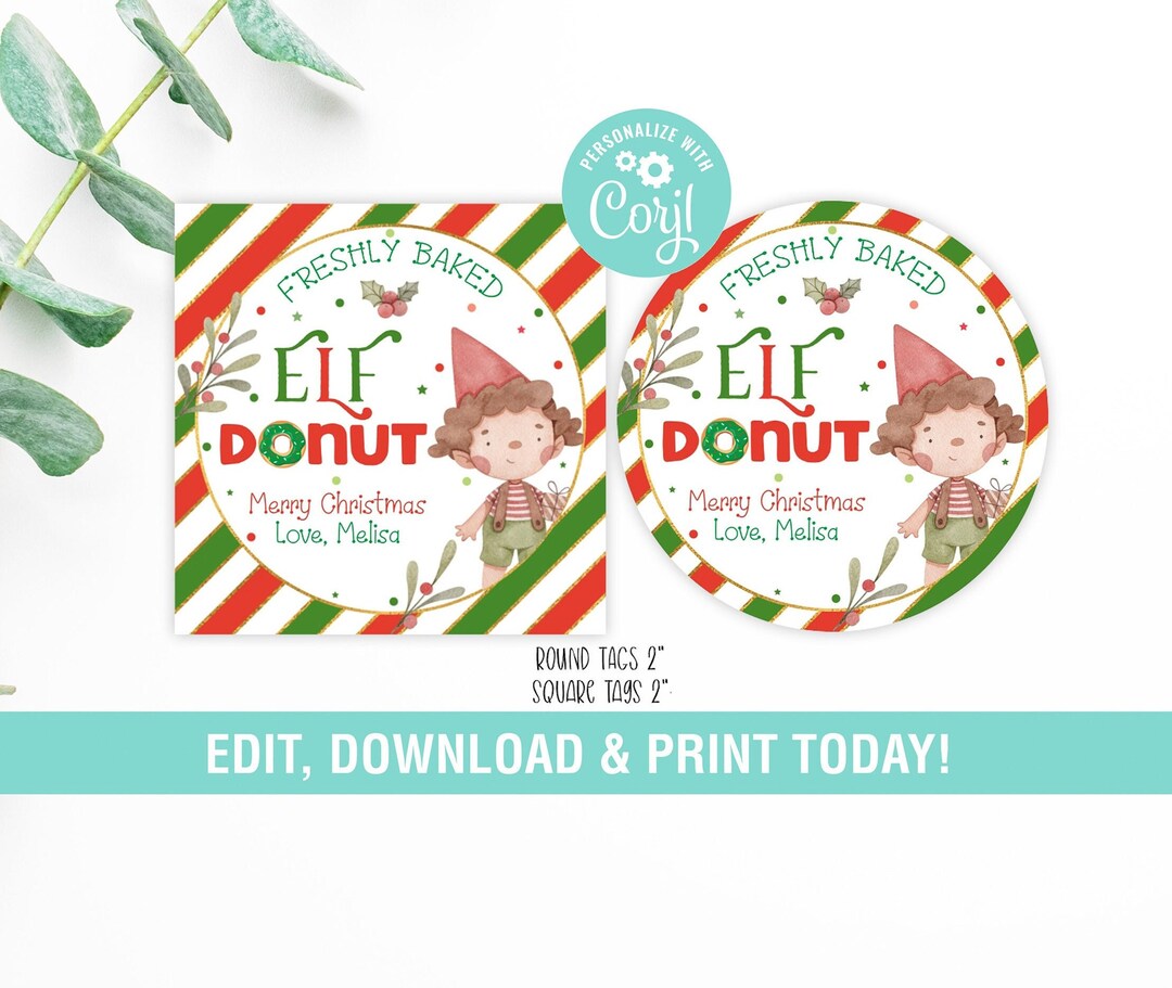 Elf Donut Tag, North Pole Donut Shop Label EDITABLE, Overnight Elf ...