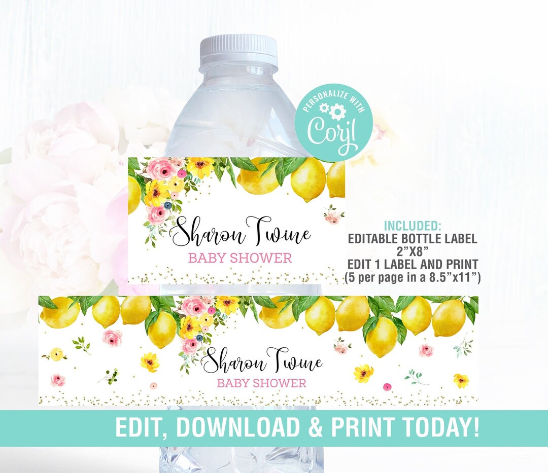 Lemon Waterbottle Label Template, Waterbottle Printable Lemon, Lemon ...