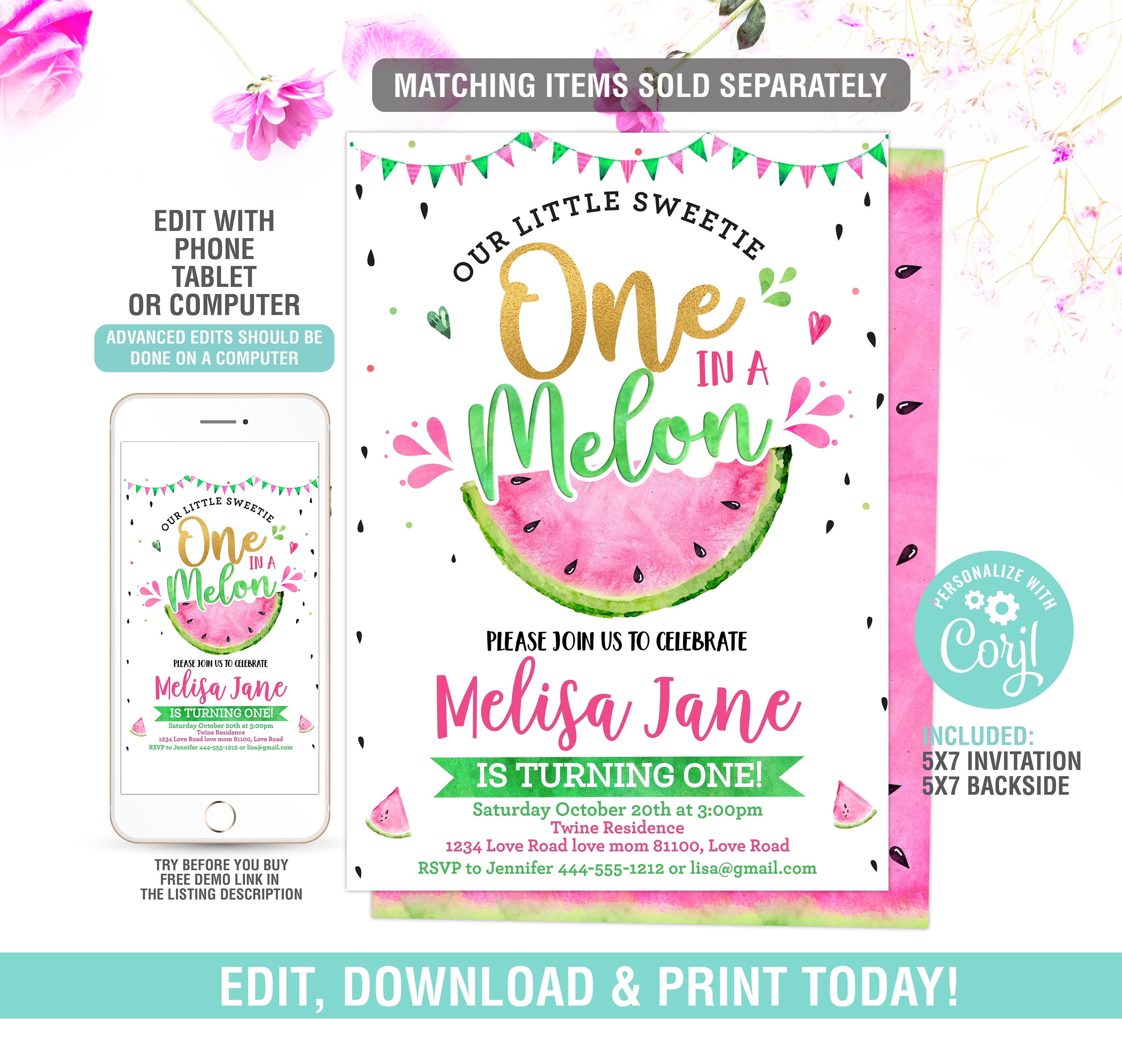 Editable Watermelon Milestone Birthday Poster Pink Watermelon - Etsy