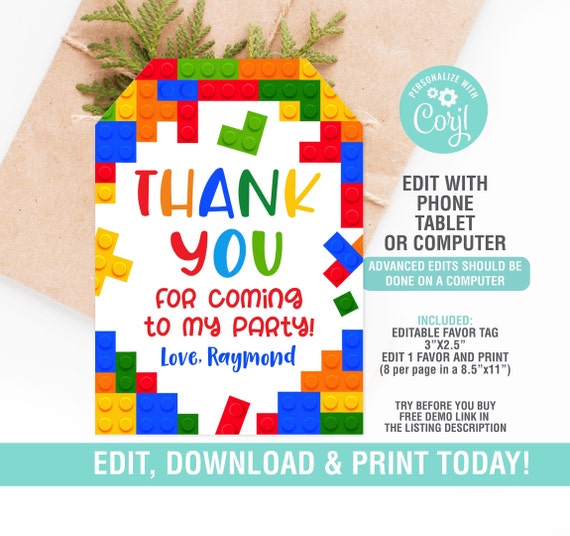 Building Blocks Party Tags EDITABLE, Building Blocks Party Favor Tags ...
