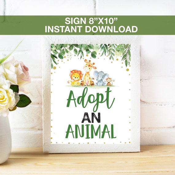 Adopt An Animal Safari Birthday Sign Printable, Wild One Animals Zoo ...