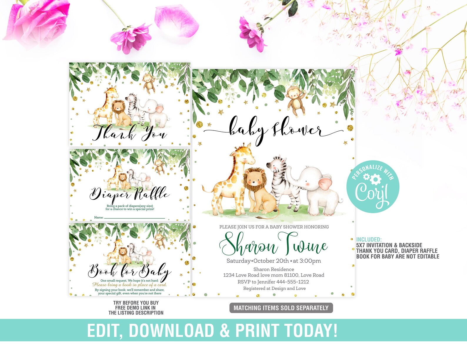 Safari Diaper Raffle Sign, Printable Baby Shower, Diaper Raffle Ticket ...