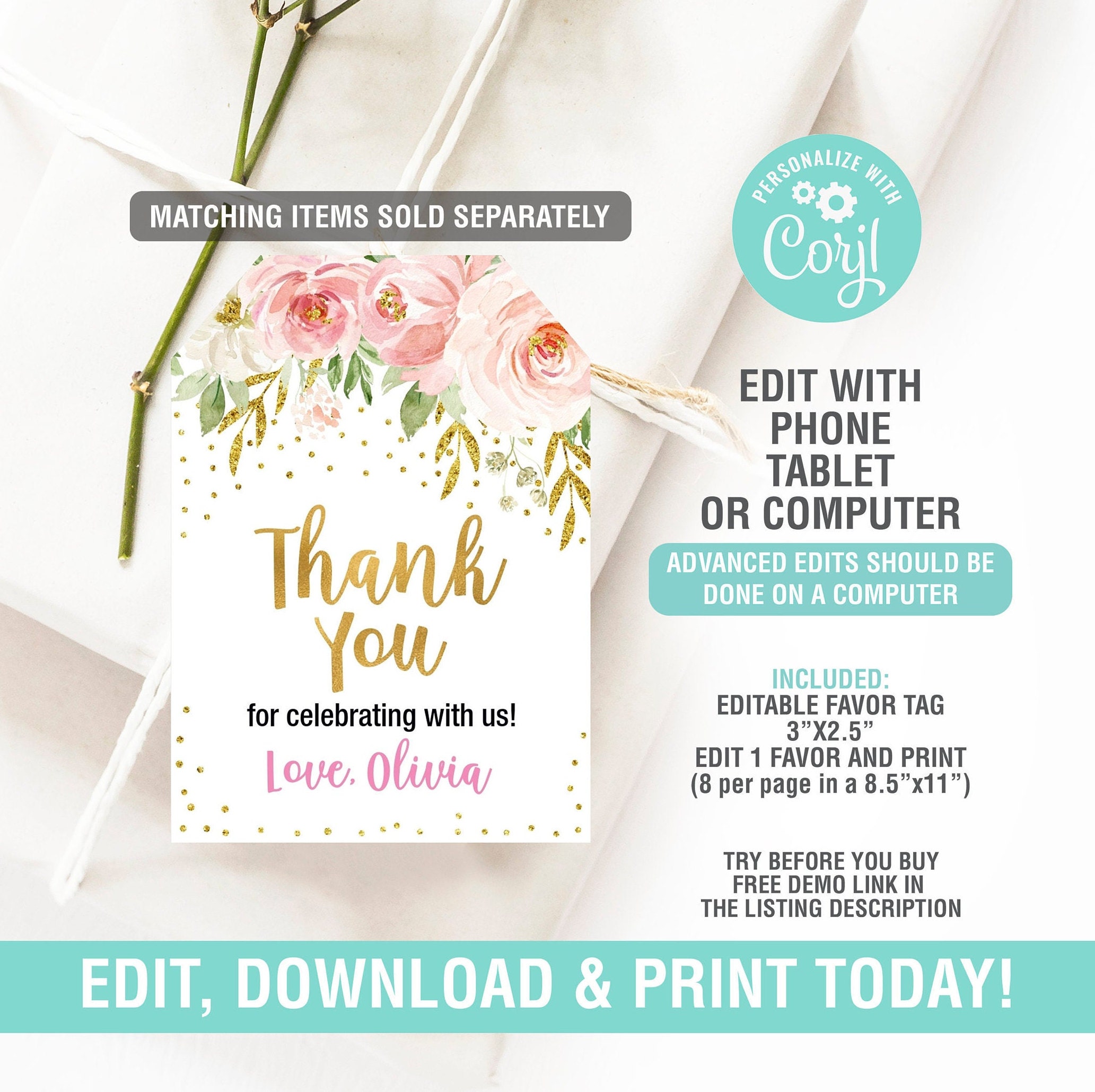 Blush Pink Floral Food Tageditable Buffet Label Tent Card | Etsy