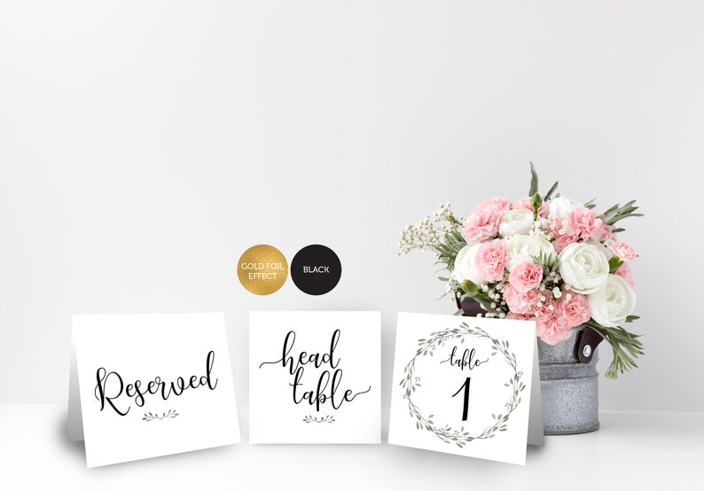 Printable Foldable Table Numbers (flowers) 1 -50 Black & Gold Instant ...