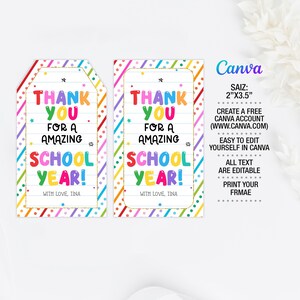 Thank You for Great School Year Tag Editable, Teacher Appreciation Gift ...