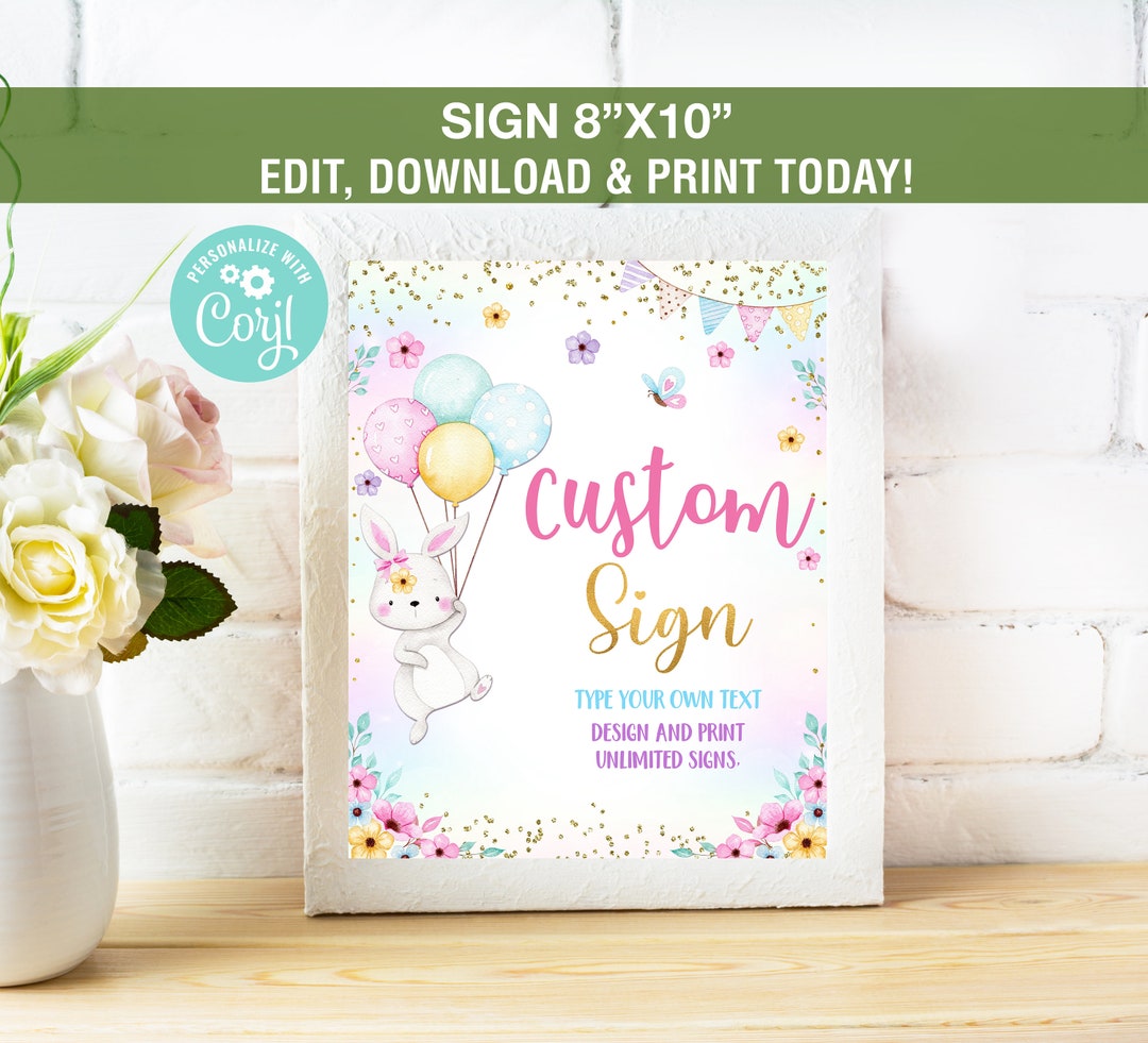 Editable Custom Bunny Sign, Bunny Party Decor Sign, Bunny Sign, Rabbit ...