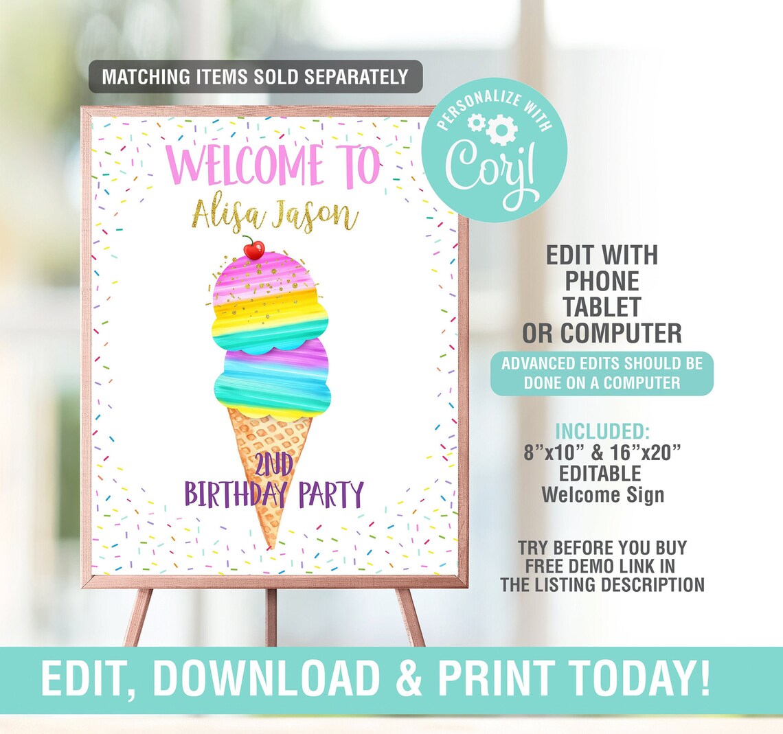Ice Cream Milestone Birthday Poster 1st Birthday Milestone - Etsy